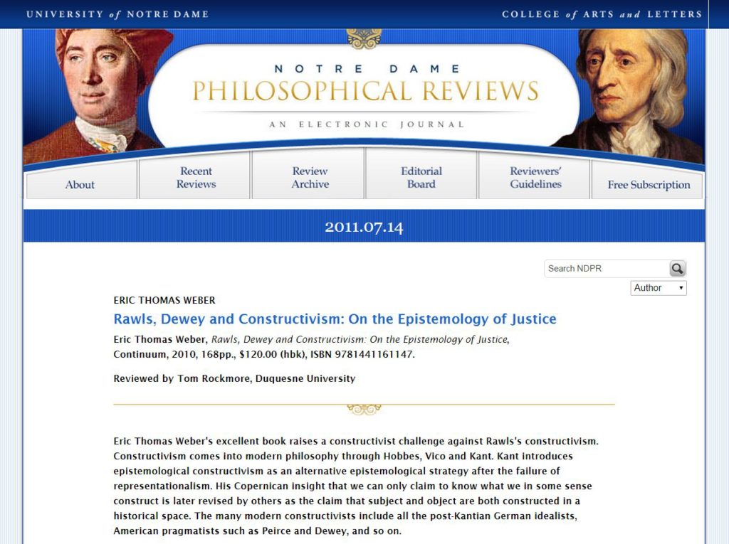 Rawls, Dewey, and Constructivism | Eric Thomas Weber